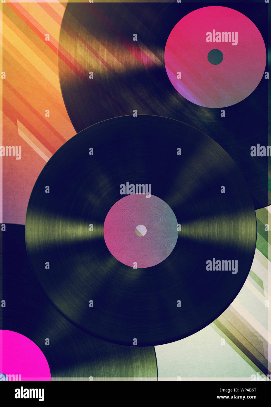 Grunge retro style poster with vinyl record design, music themed ...
