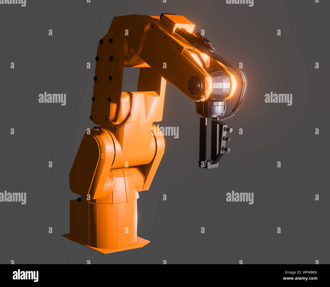 Industrial robotic arm isolated on grey background. 3D illustration ...