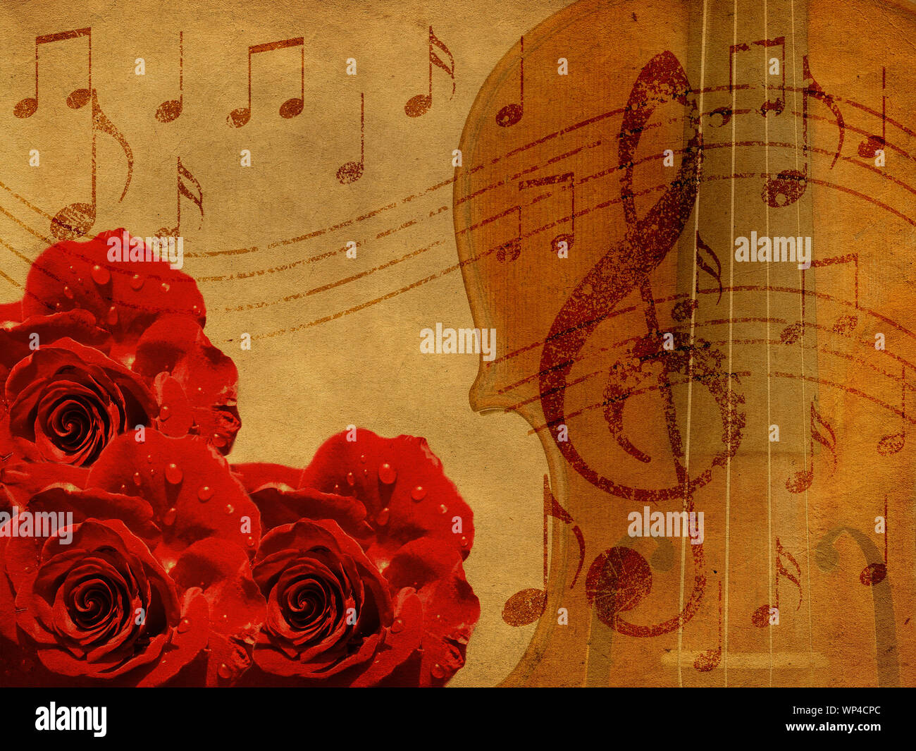 Abstract grunge rose and notes, vintage music background Stock Photo ...