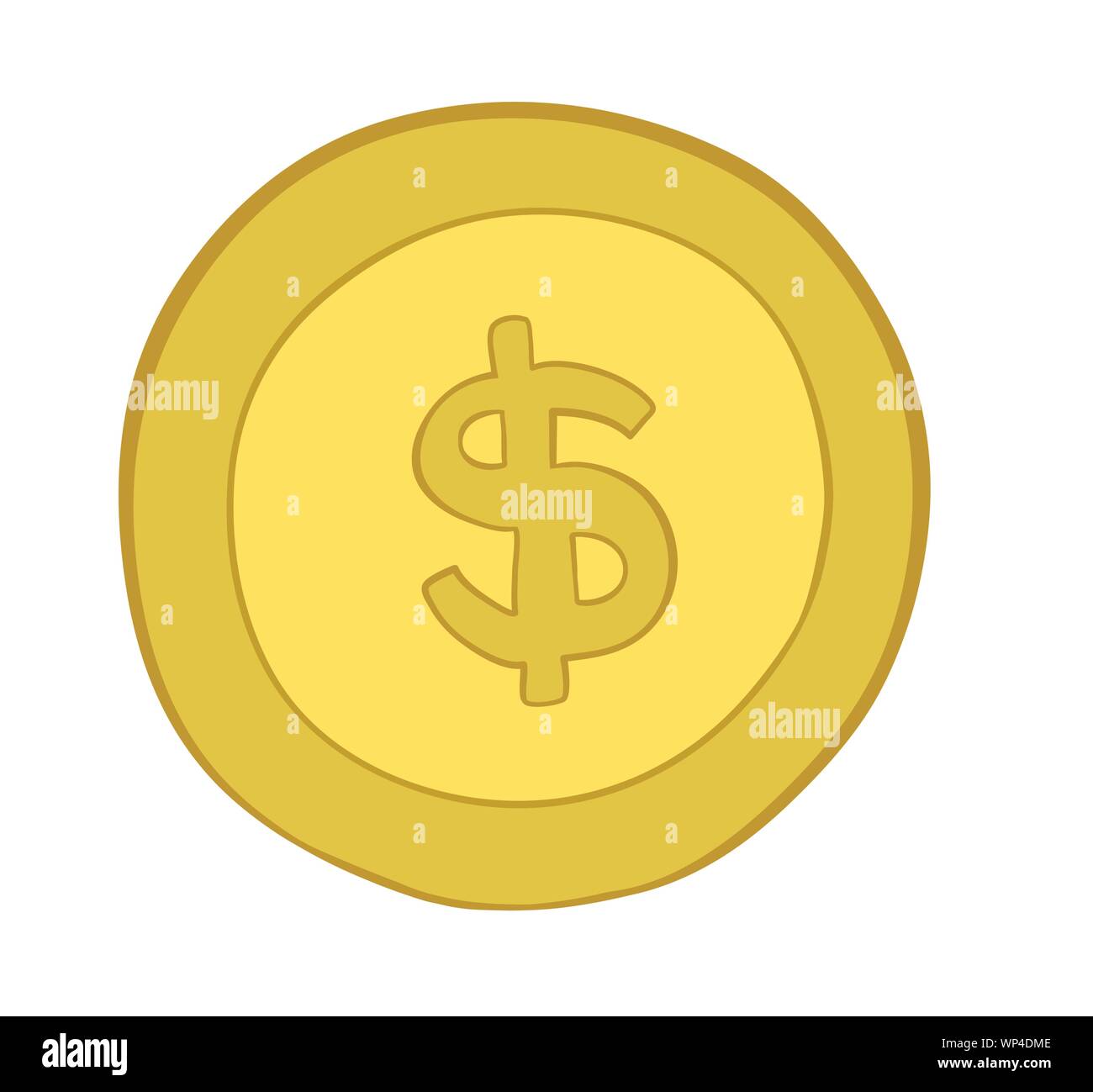 Vector illustration dollar coin. Hand drawn. Colored outlines Stock ...