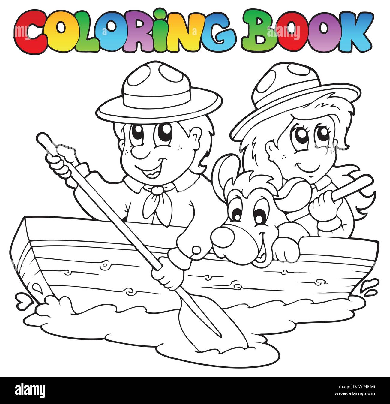 Coloring book with scouts in boat Stock Vector Image & Art - Alamy