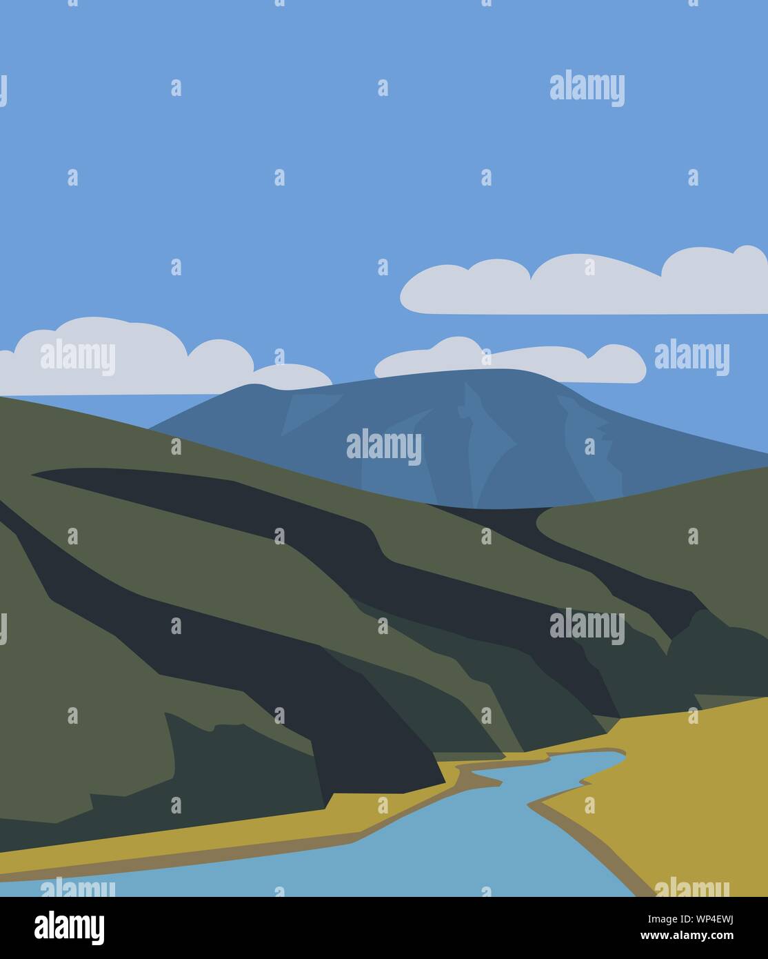 Hand drawn mountain lake valley Stock Vector Image & Art - Alamy