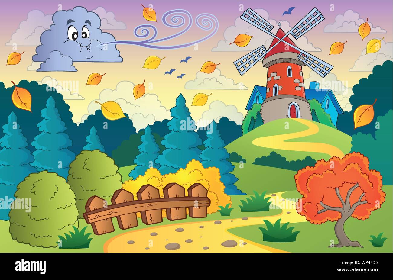 Autumn landscape windmill and cloud Stock Vector Image & Art - Alamy