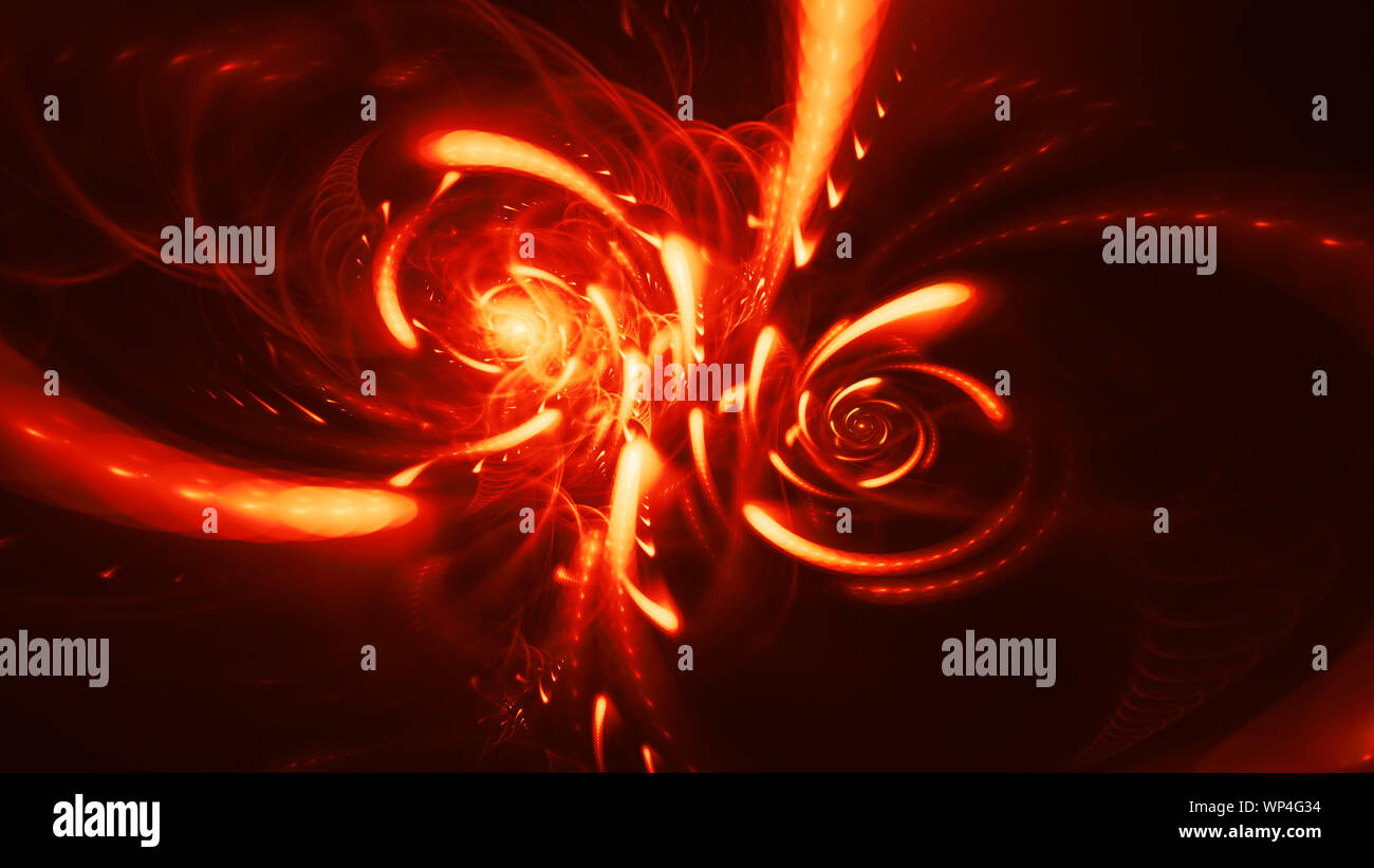 Fiery glowing double spiral spinning energy in space, computer ...