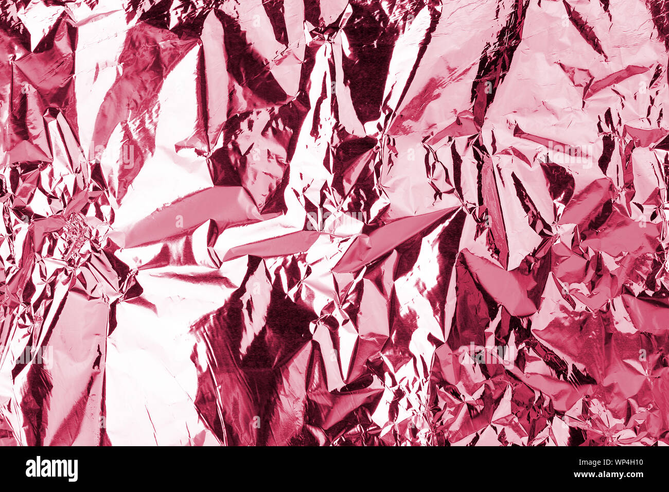 Light pink shiny metallic crumpled texture effect, red wrinkled soft ...