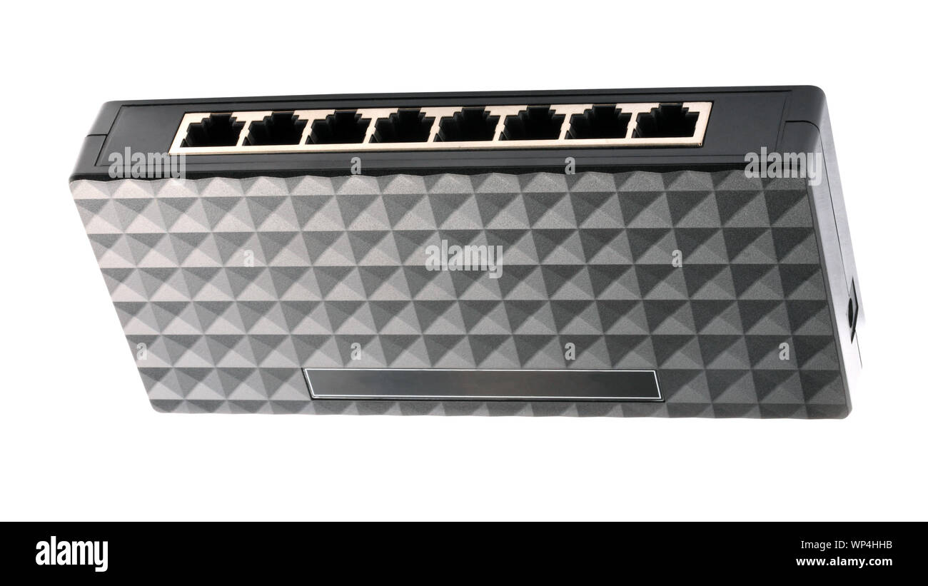 black 8 Port Plastic Ethernet Switch isolated on white background at ...