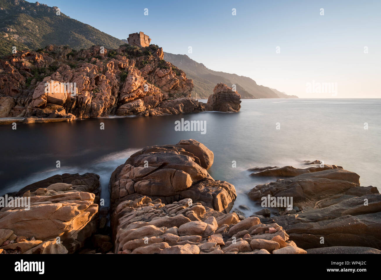 Genoese tower at Marine de Porto (near Ota, Corsica, France Stock Photo ...