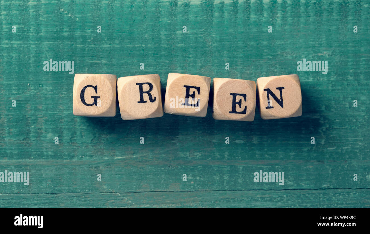 Letter cubes with word green. Environment concept Stock Photo - Alamy