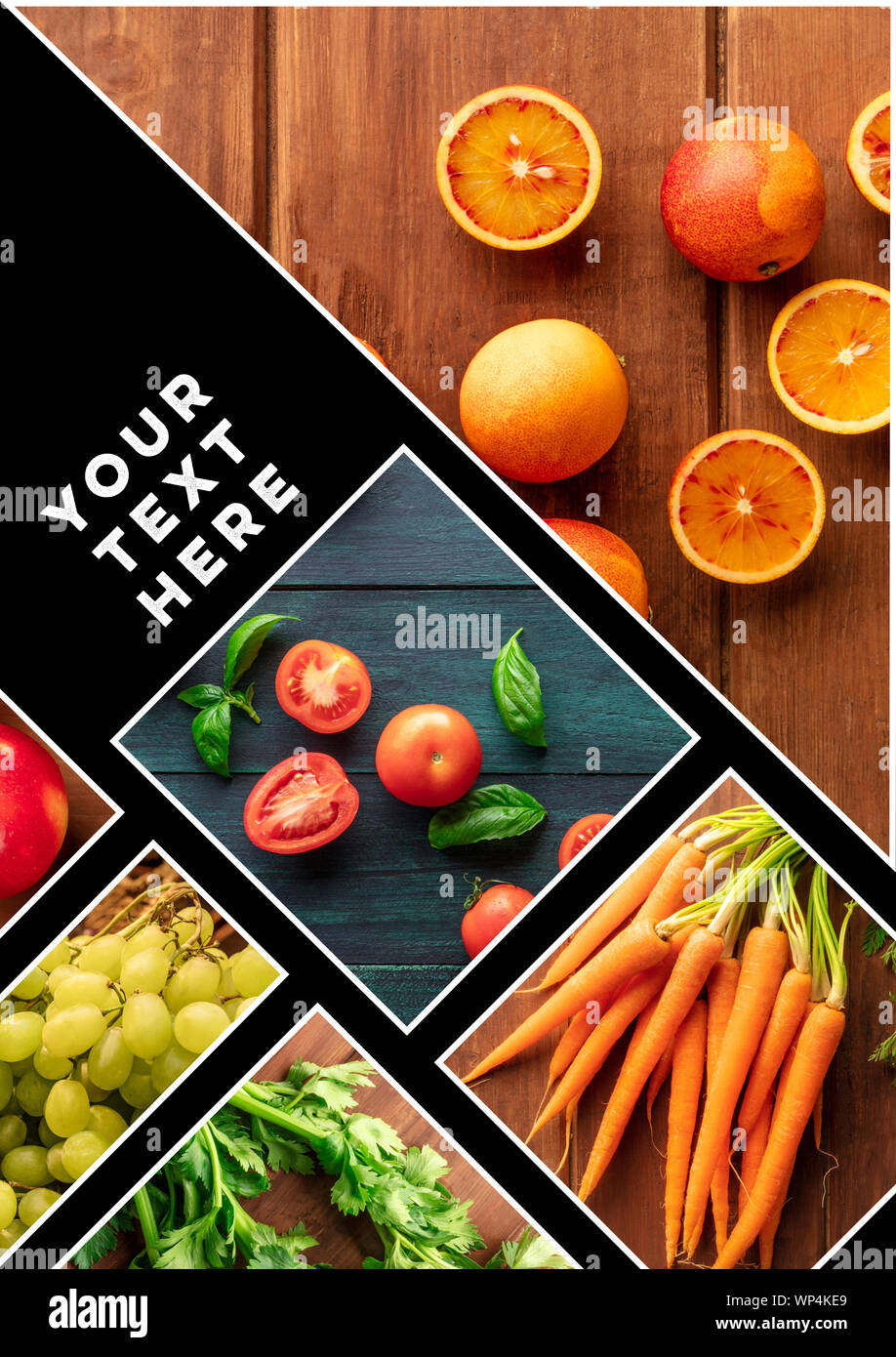 Organic Food Collage design template. Photos of fresh vegetables, vegan ...