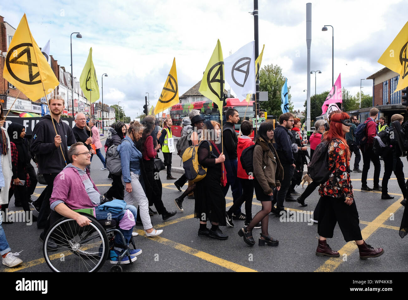 Turnpike Lane, London, UK. 7th September 2019. The funeral skeleton ...