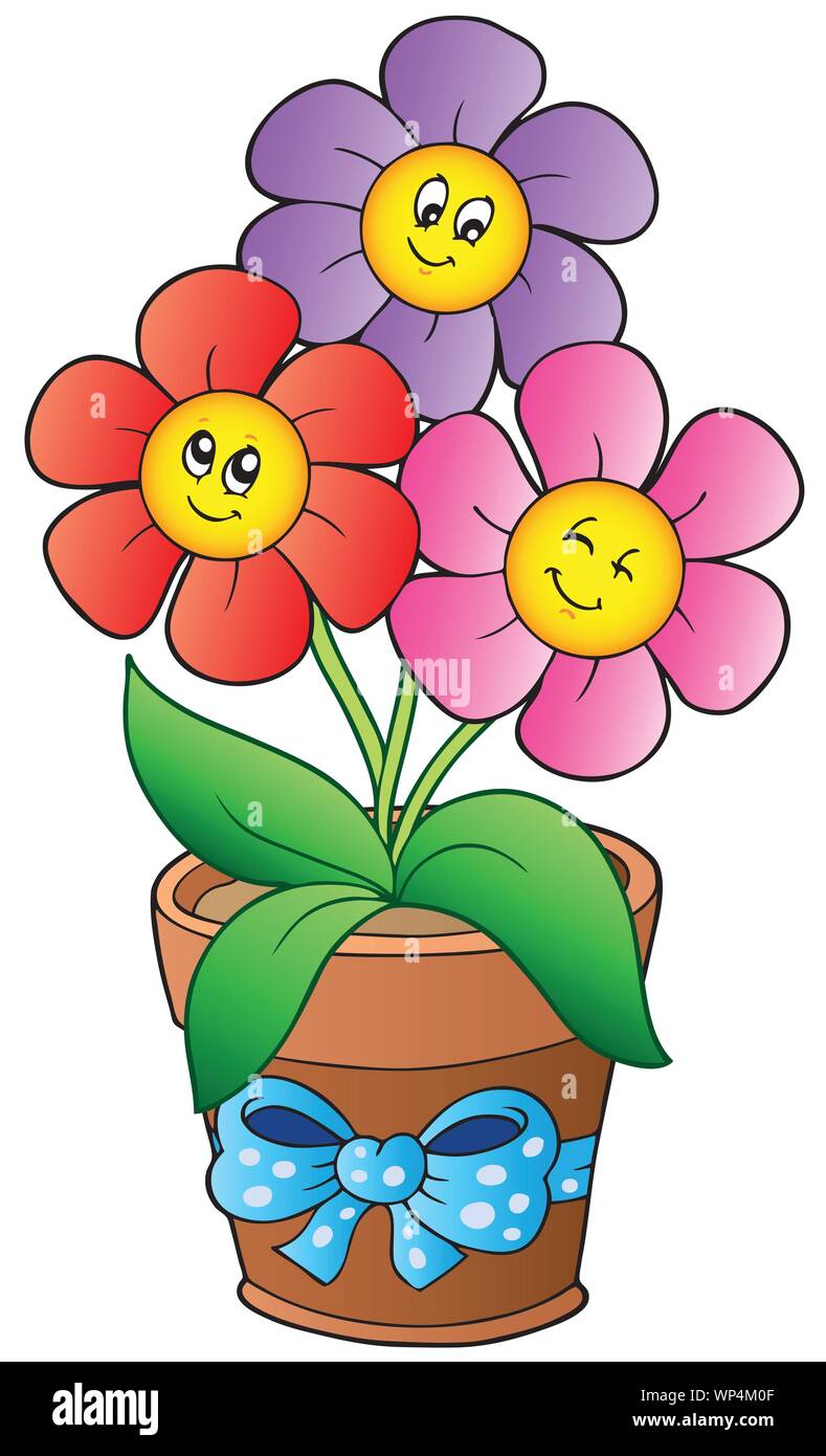 Pot with three cartoon flowers Stock Vector Image & Art - Alamy