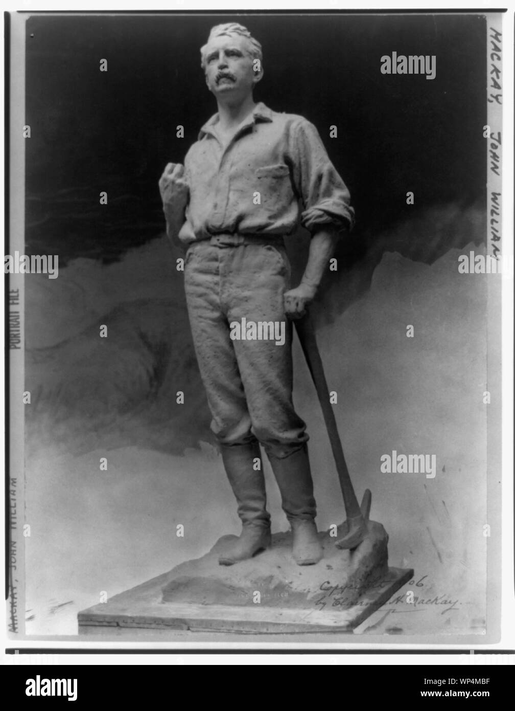 John William Mackay, full length portrait, standing, with pickax Stock ...