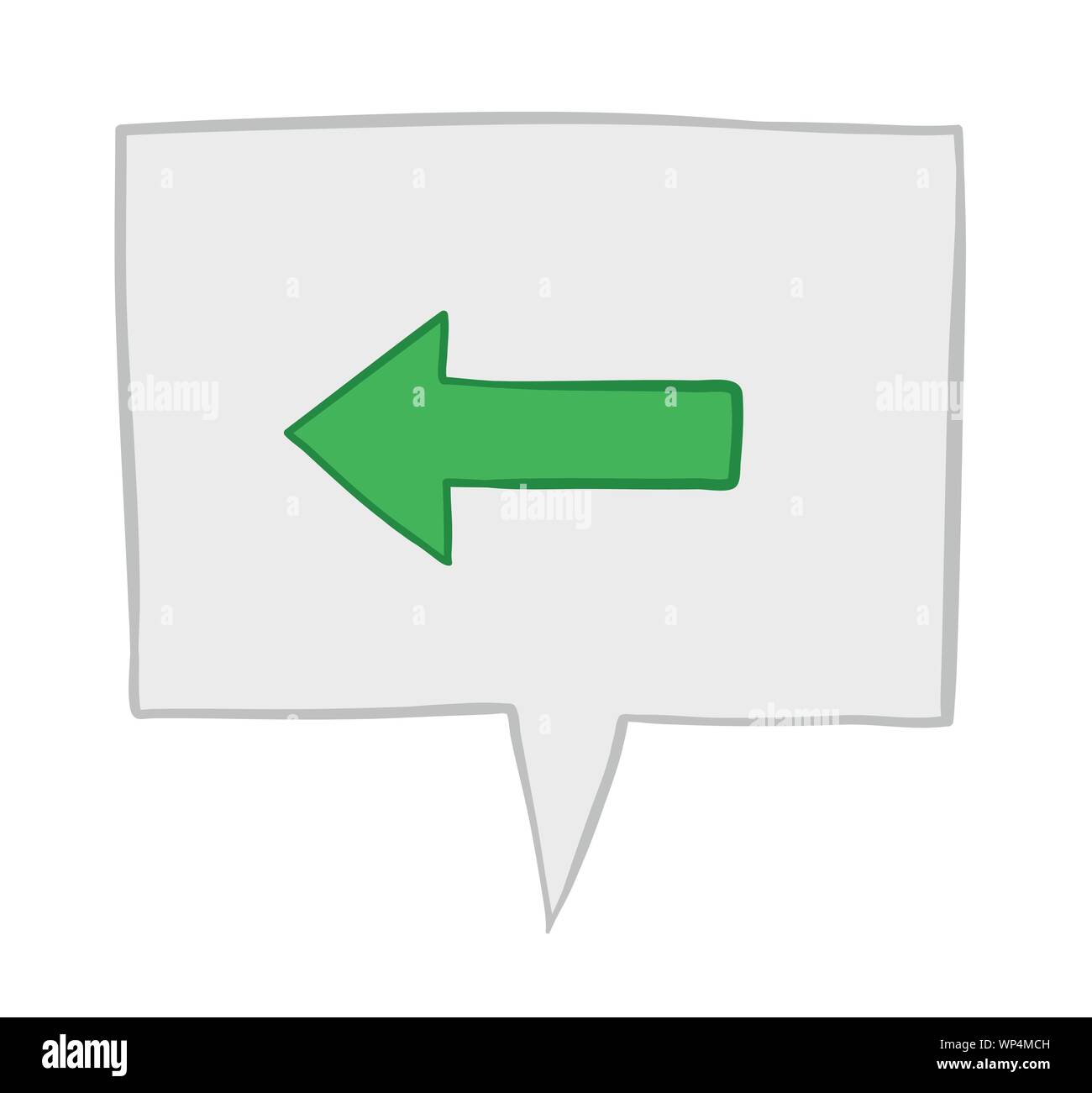 Vector illustration arrow showing left in speech bubble. Hand drawn ...