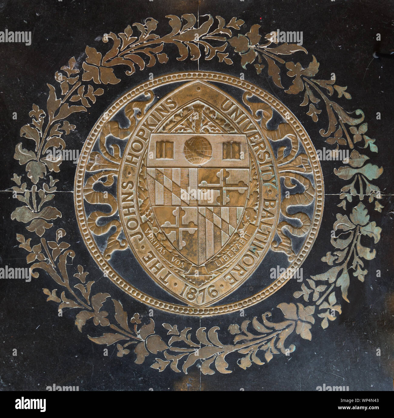 Johns Hopkins University seal on the floor of Gilman Hall, on the Johns ...