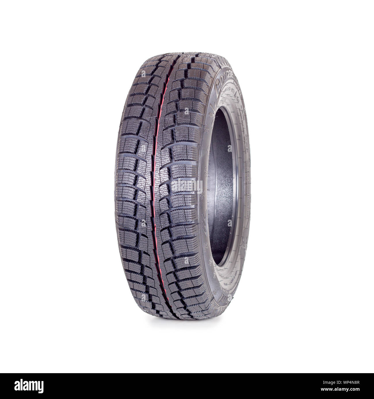 Car tire, new tyre Cordiant Polar on white background isolated close up ...