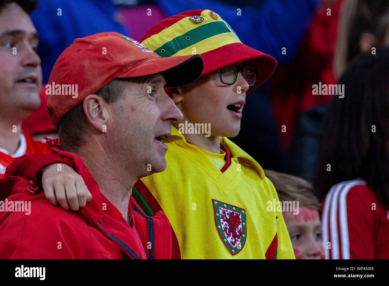 Welsh fans sing the National Anthem. Wales v Azerbaijan UEFA Euro 2020 ...