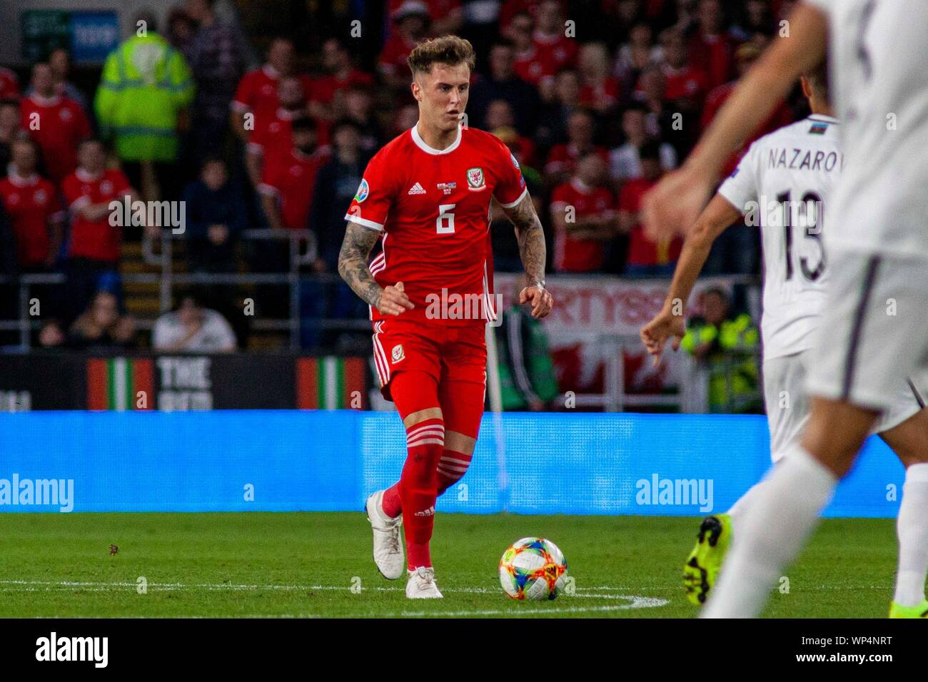 Joe Rodon of Wales in action against Azerbaijan. Wales v Azerbaijan ...