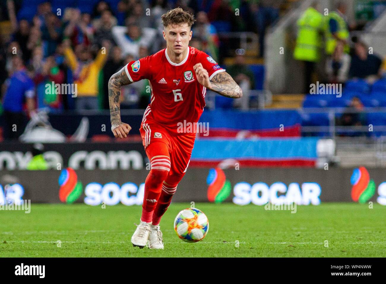 Joe Rodon of Wales in action against Azerbaijan. Wales v Azerbaijan ...