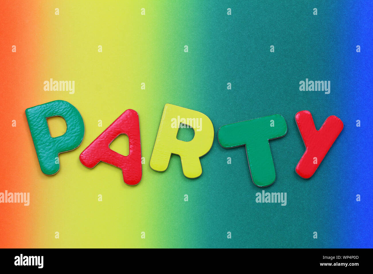 Word party written with colorful letters on vivid background Stock ...