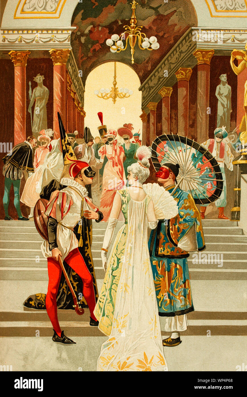 Masquerade. Paris, France. Eighteenth century. Antique illustration ...