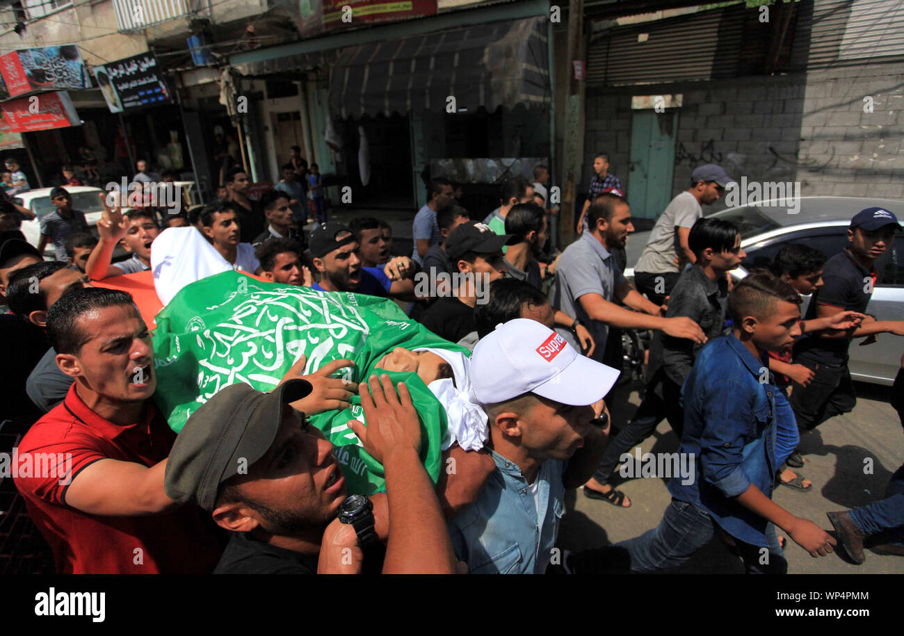 Gaza City, Gaza Strip, Palestinian Territory. 7th Sep, 2019. Mourners ...