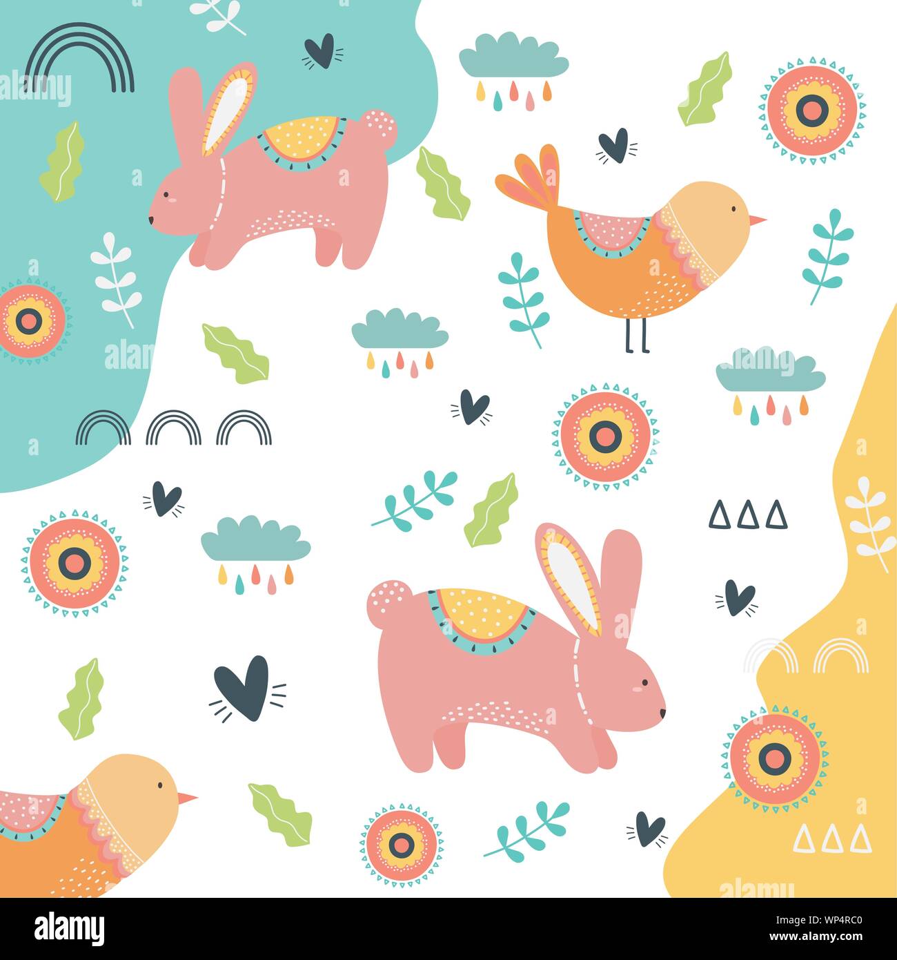 Rabbit and bird cartoon design, Animal cute zoo life nature and fauna ...