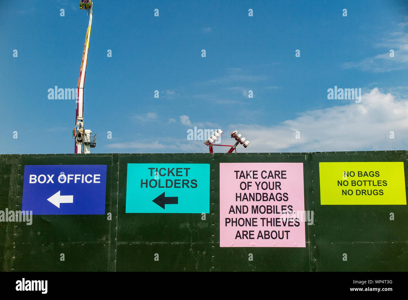 Signs outside the SW4 music festival on Clapham Common Stock Photo - Alamy
