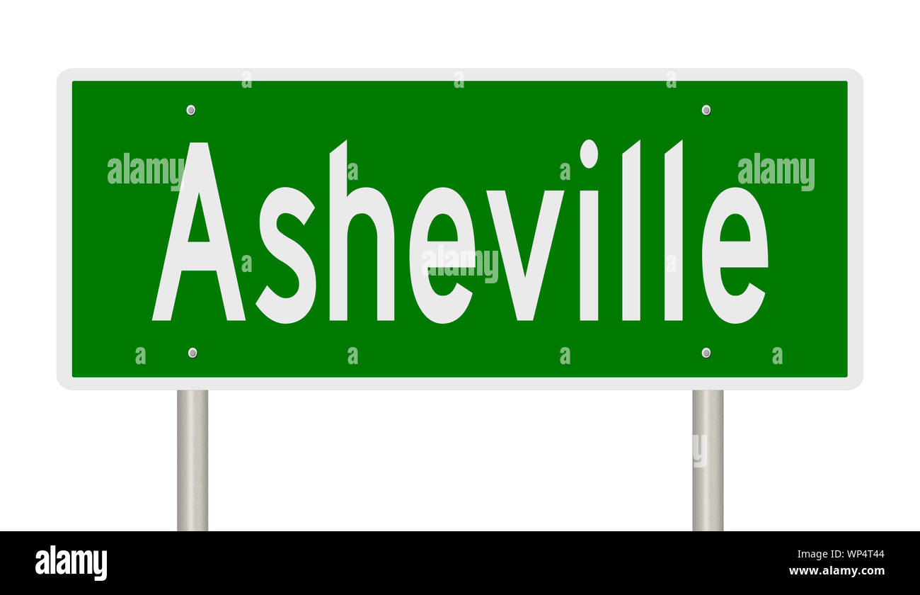 Rendering of a green highway sign for Asheville North Carolina Stock ...