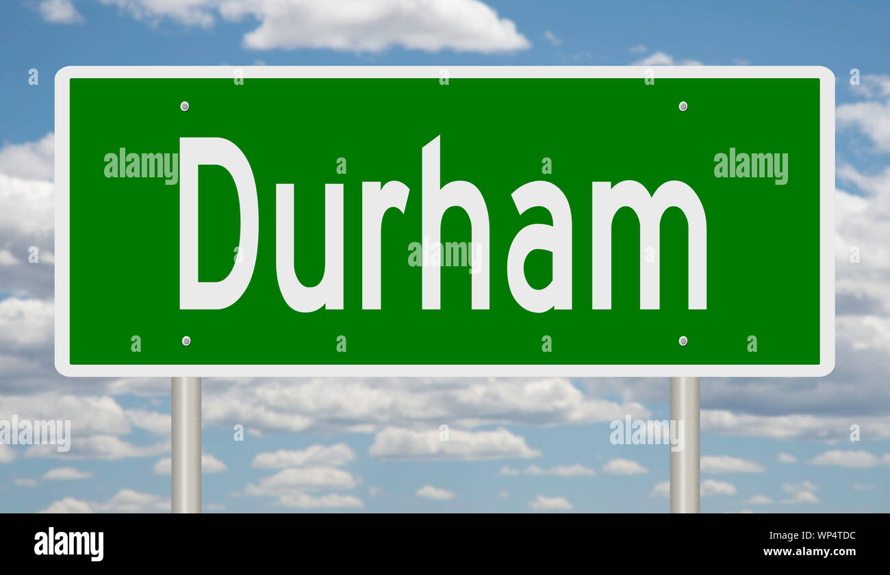 Rendering of a green highway sign for Durham North Carolina Stock Photo ...