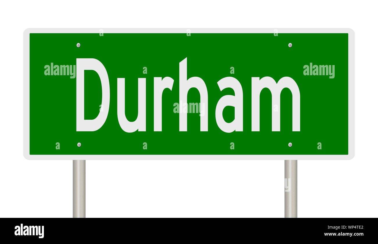 Rendering of a green highway sign for Durham North Carolina Stock Photo ...