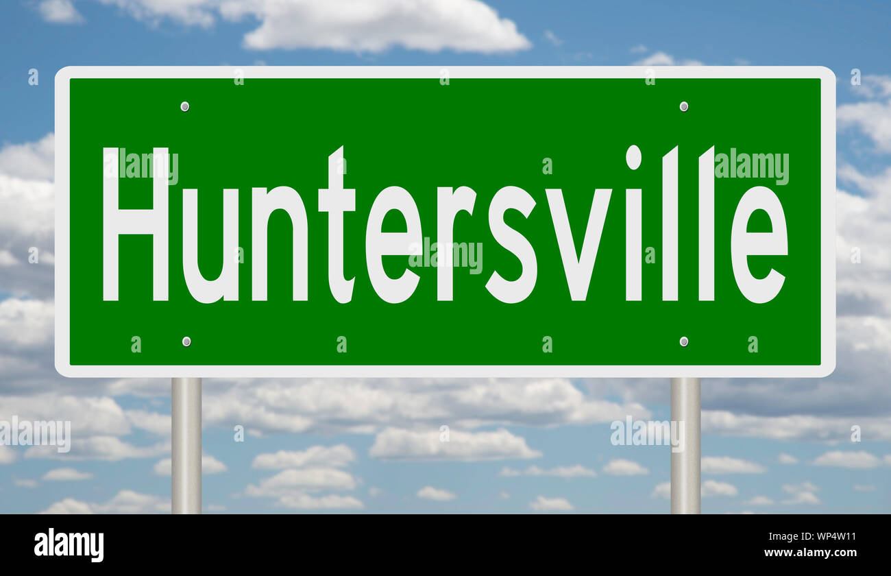Rendering of a green highway sign for Huntersville North Carolina Stock ...