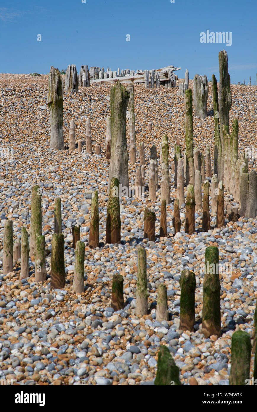 Rotten groynes on the beach hi-res stock photography and images - Alamy