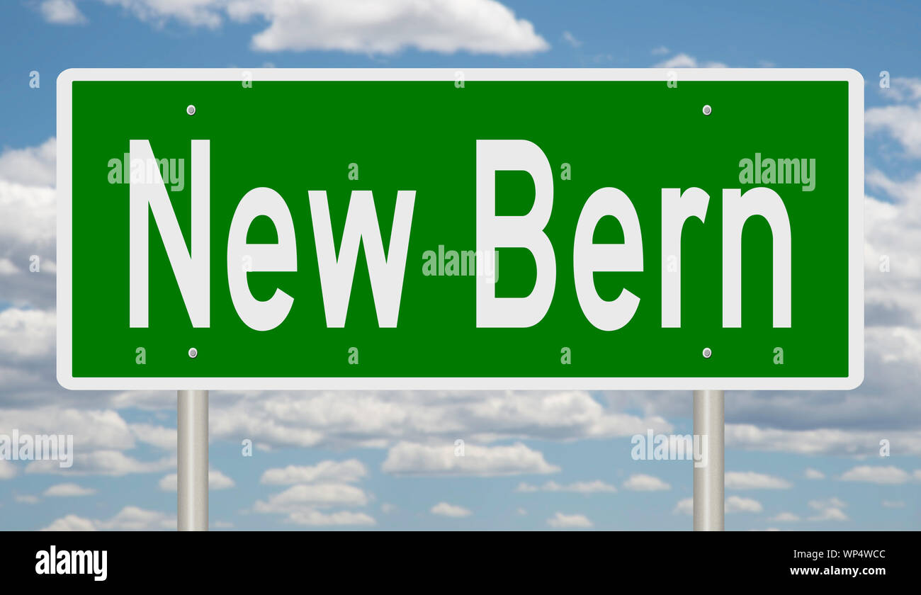 Rendering of a green highway sign for New Bern North Carolina Stock ...