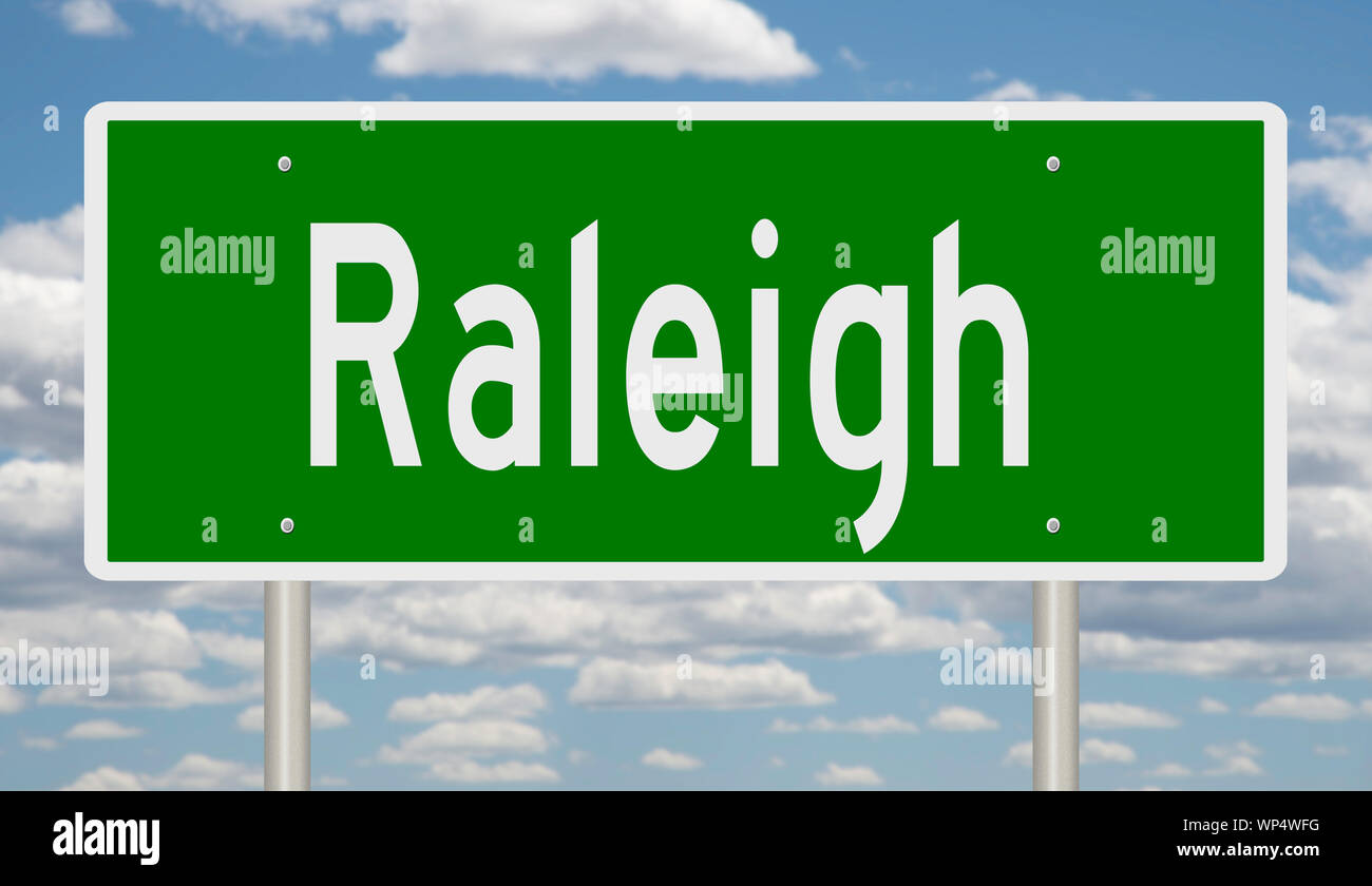 Rendering of a green highway sign for Raleigh North Carolina Stock ...