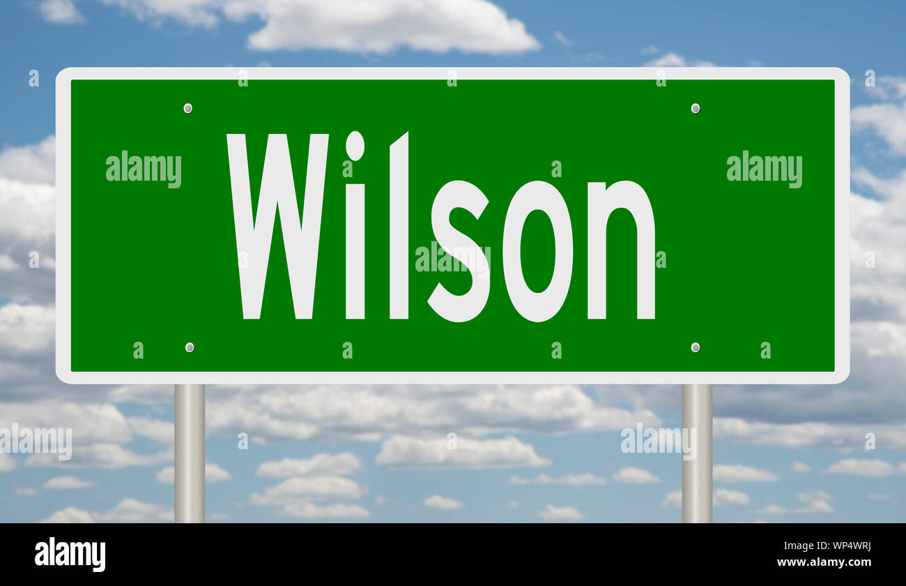 Rendering of a green highway sign for Wilson North Carolina Stock Photo ...