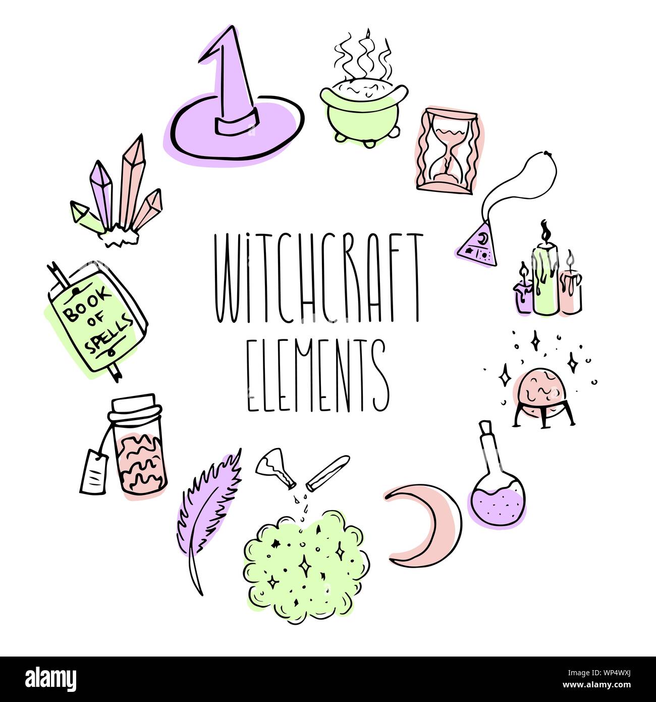 Halloween witchcraft magic sketch retro vintage doodle Stock Vector ...