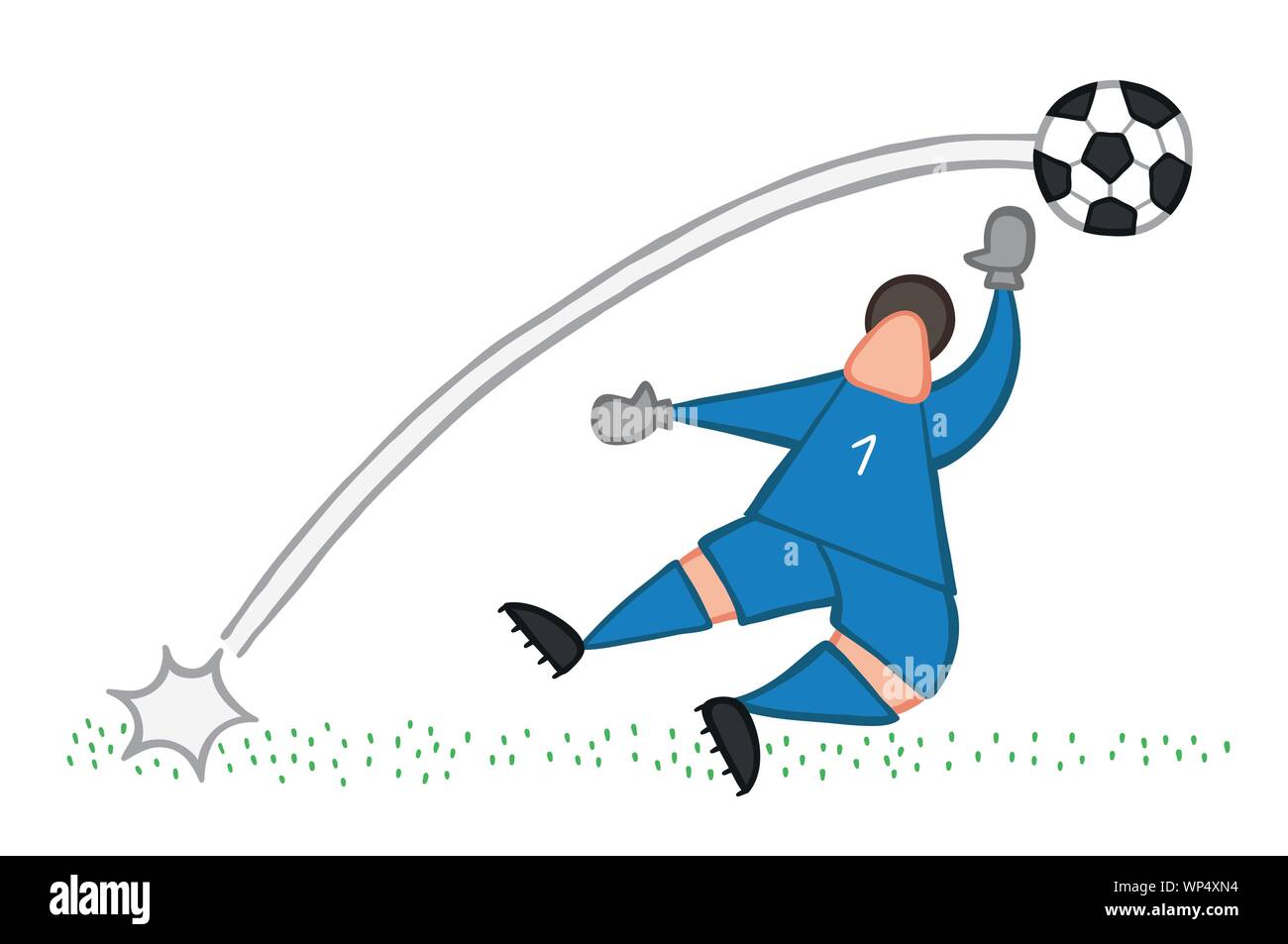 Vector illustration goalkeeper, shoot and goal. Hand drawn. Colored ...