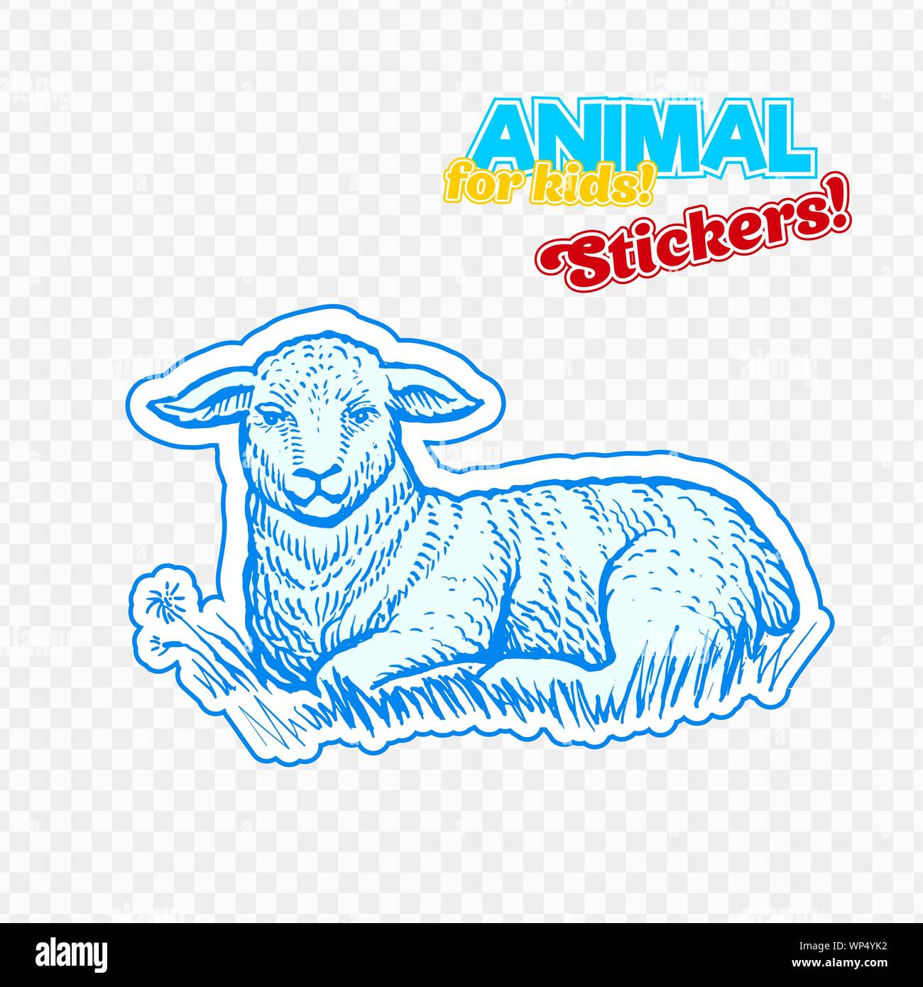 Farm animal lamb in sketch style on colorful sticker. Isolated on ...