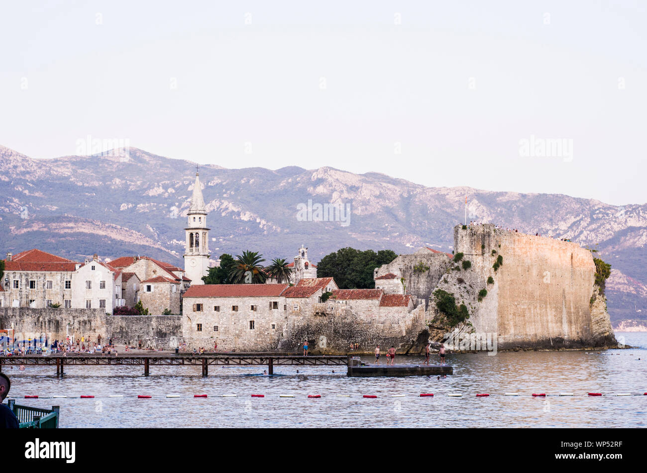 Budva bay. The view at the medieval citadel. Panoramic view. Medieval ...