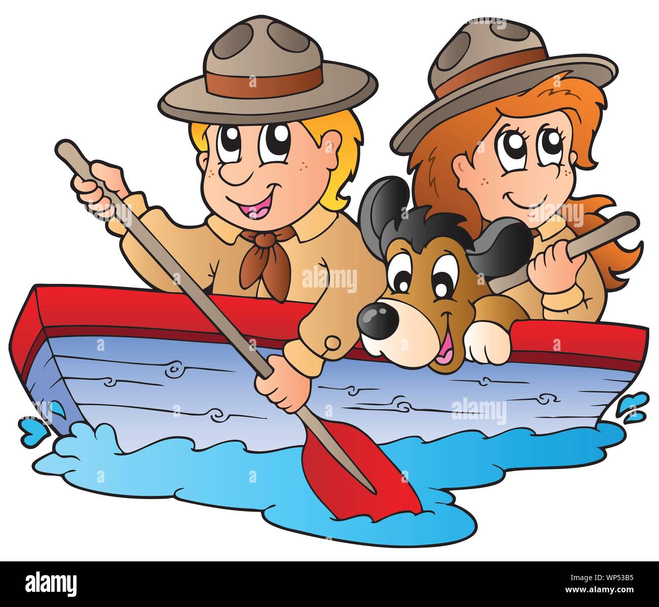 Wooden boat with scout boy and girl Stock Vector Image & Art - Alamy
