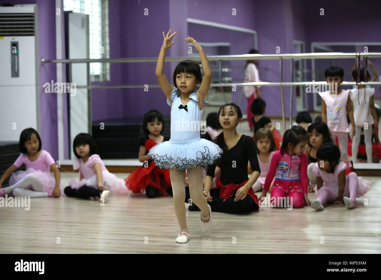Yangon, Myanmar. 7th Sep, 2019. A girl practices ballet dance at the ...