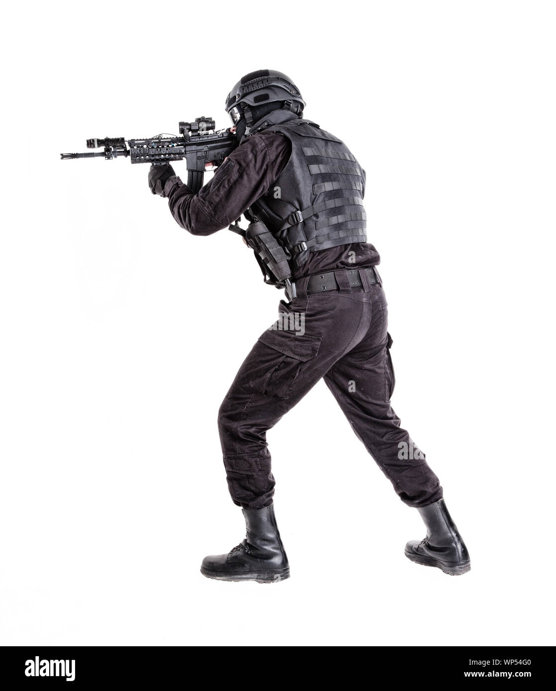 Police special forces shooter sneaking with rifle Stock Photo - Alamy