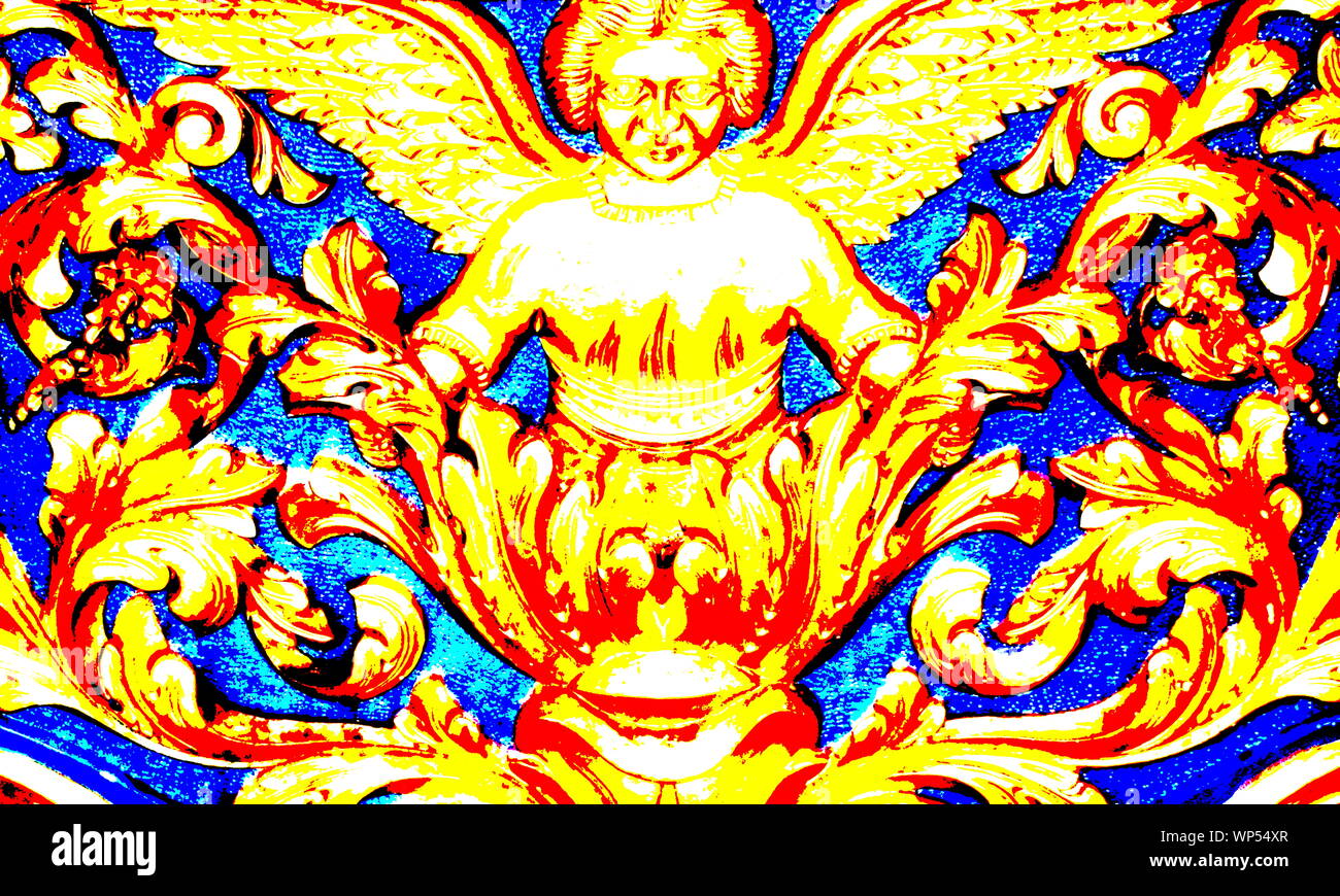 angel, mosaic, wood, church, colorful, many photos, many colors ...