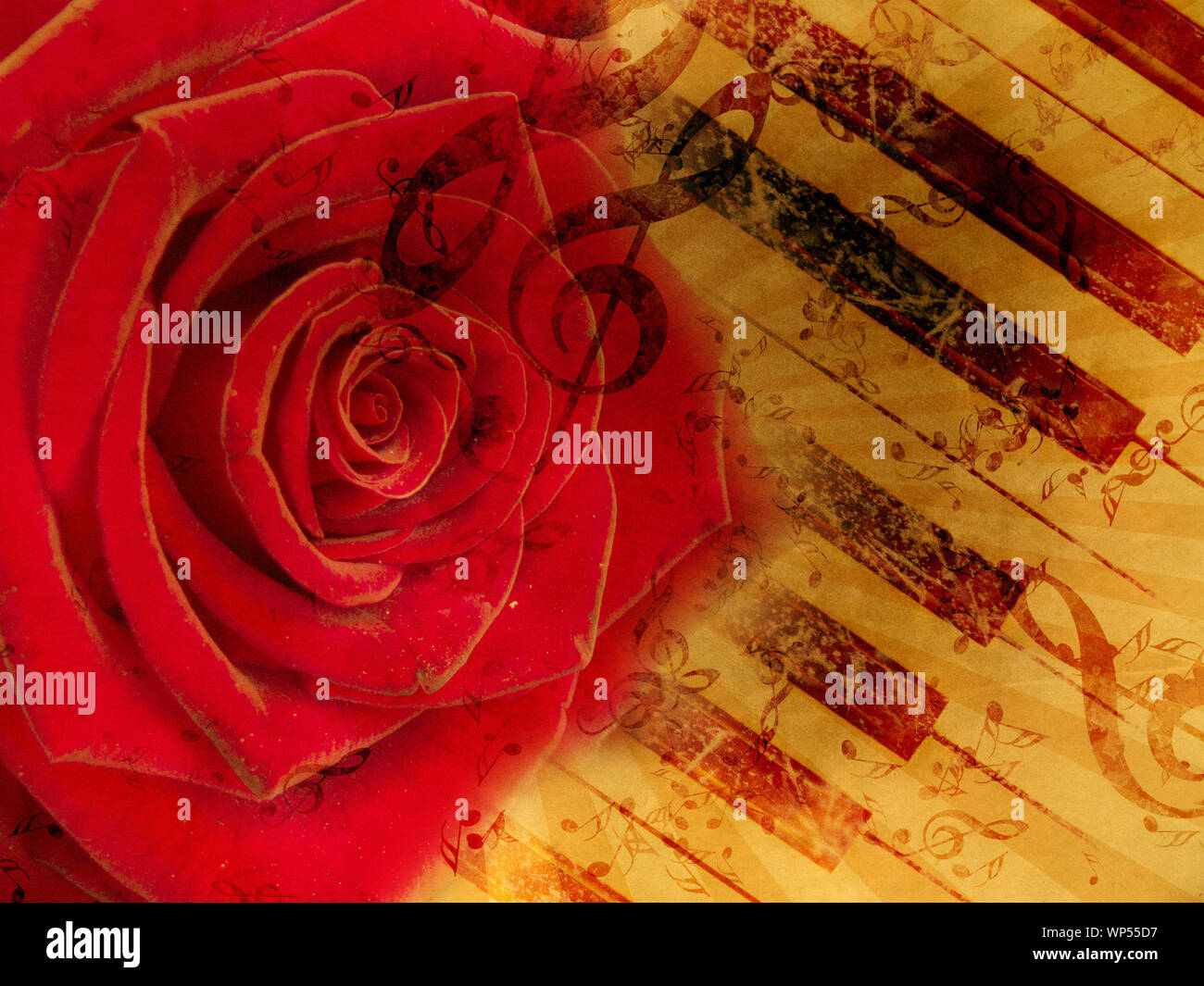 Vintage grunge background with rose and music notes Stock Photo - Alamy