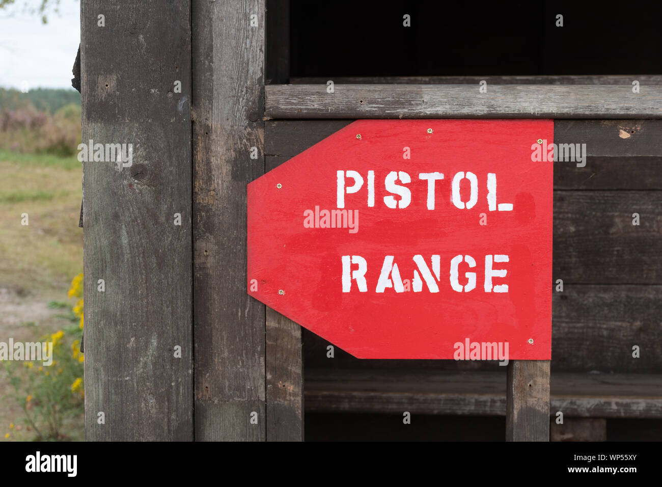 Army shooting range at Woolmer Forest, UK. Pistol range signage Stock ...