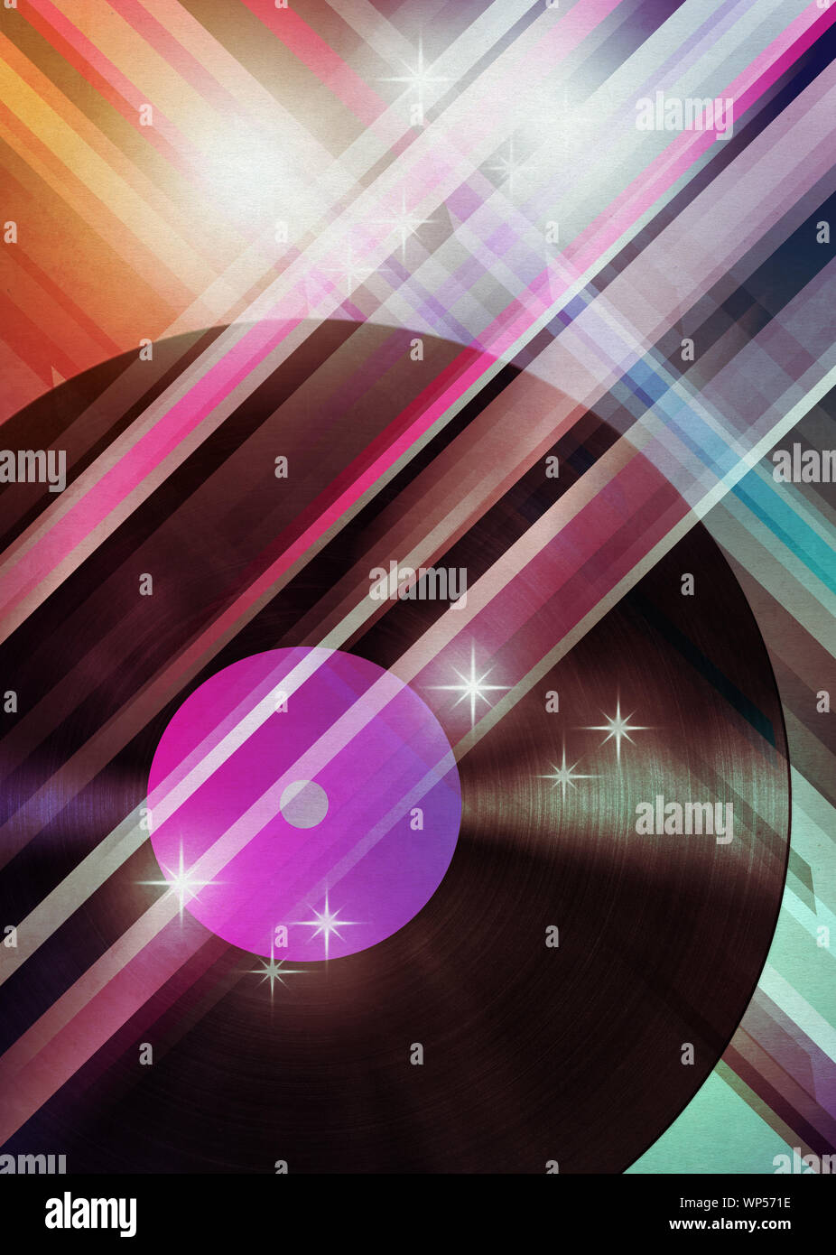 Grunge retro style poster with vinyl record design, music themed ...