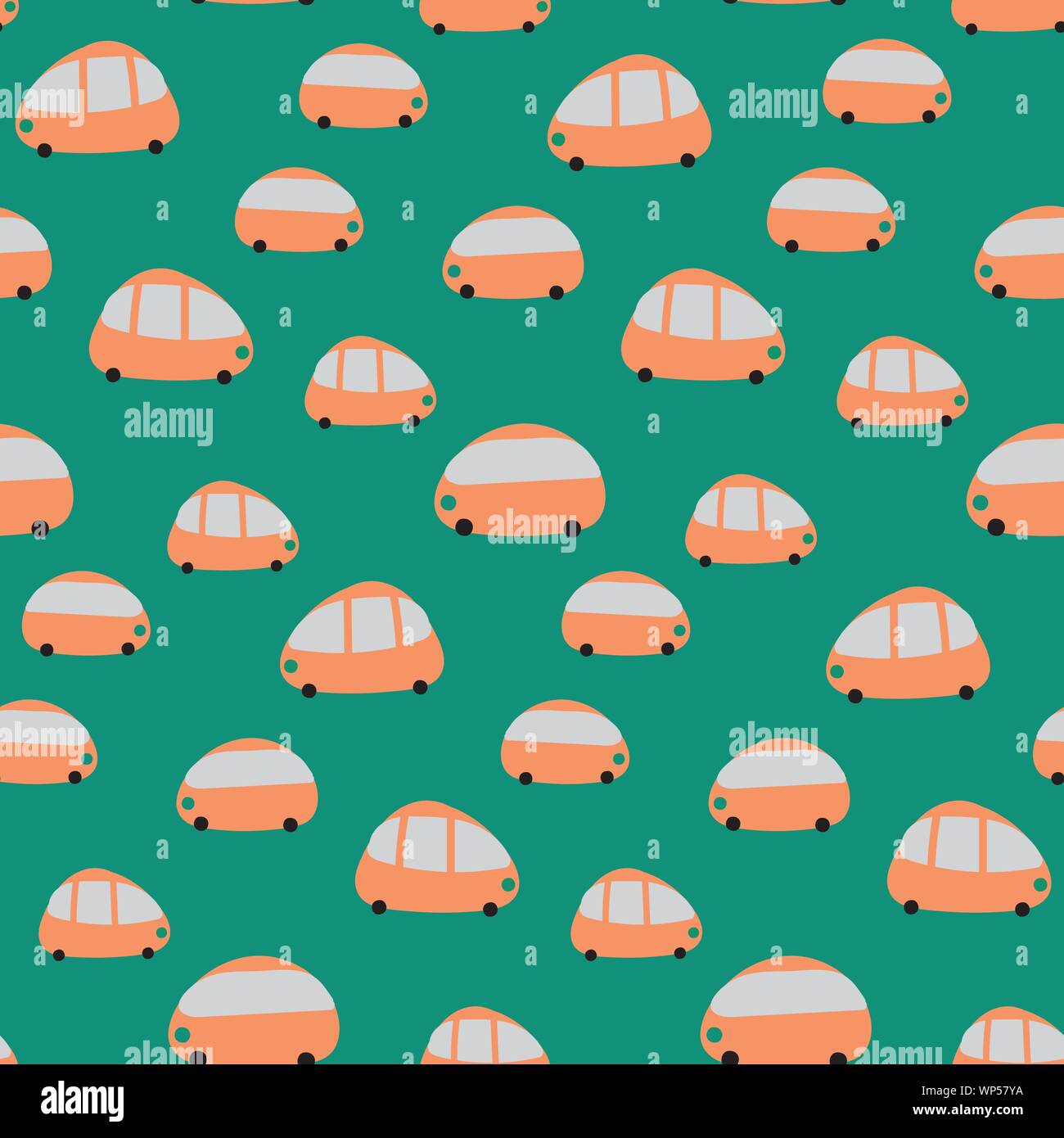 seamless vector pattern with cute orange cars on a green background ...