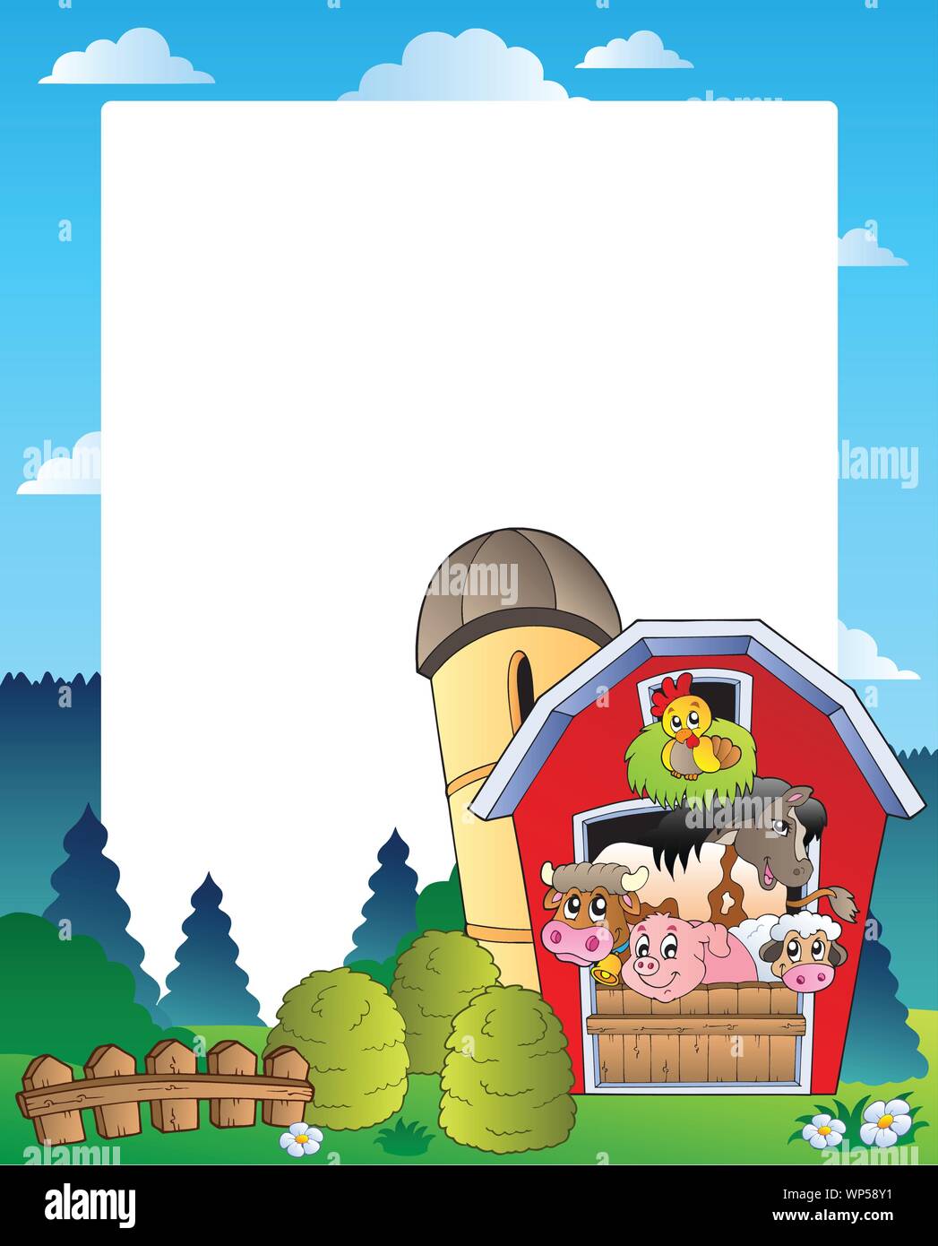 Country frame with red barn 3 Stock Vector Image & Art - Alamy