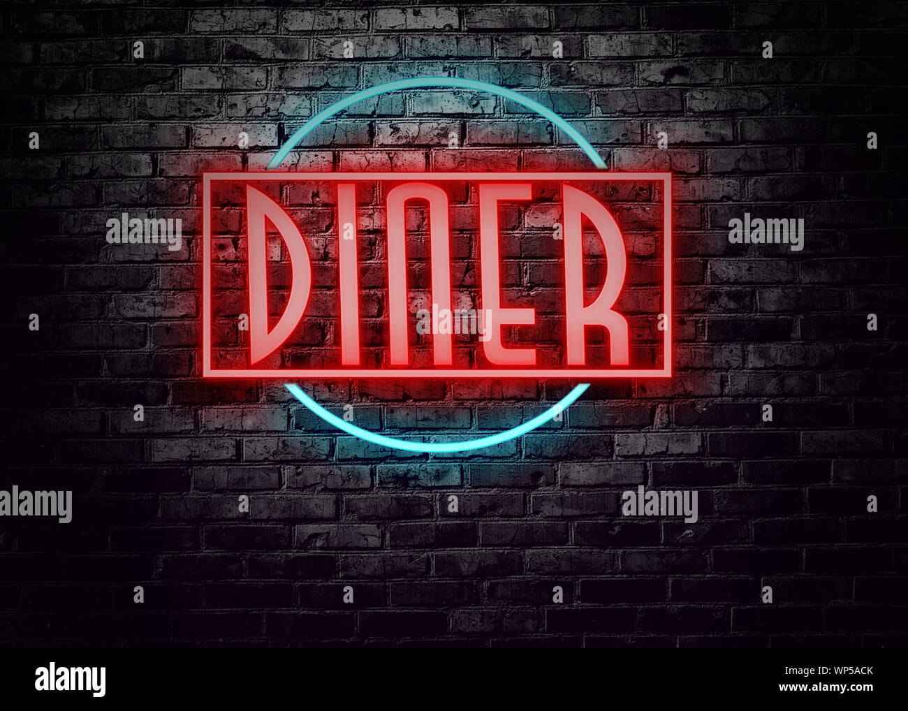 Neon Diner Sign On Wall Stock Photo - Alamy