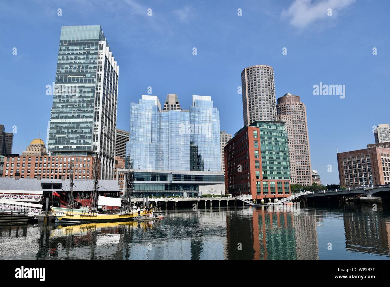 View of the downtown Boston skyline seen from across the the Fort Point ...